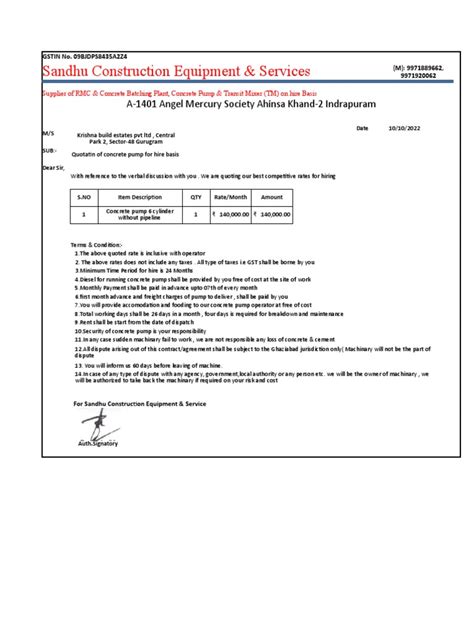 Concrete Pump Quotation Download Free Pdf Government Finances Taxes