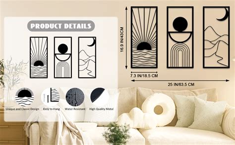 Duooln 3 Pcs Black Abstract Metal Wall Decor Minimalist