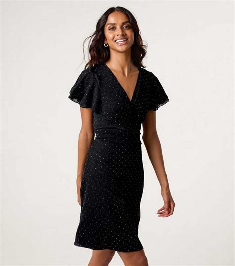 Blue Vanilla Black Diamante Wrap Dress New Look