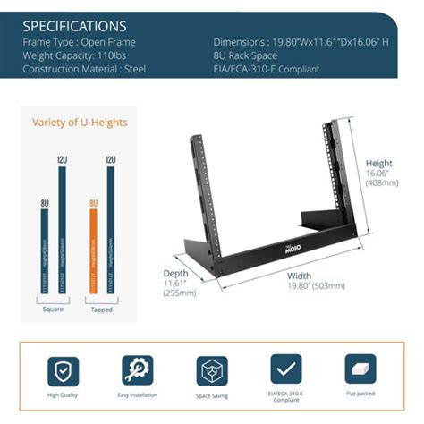 Getuscart Tecmojo 2 Post 8u Desktop Sever Rack Small Open Frame Rack