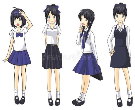 Cute Thai Schoolgirls Collection Set 1 Stock Vector Illustration Of