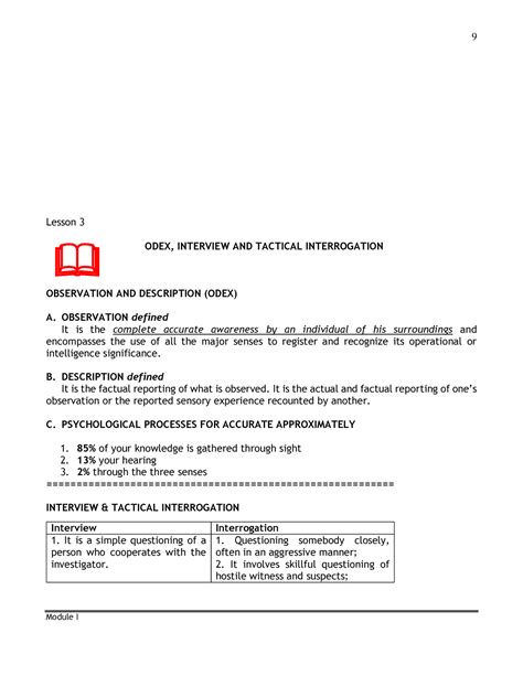 Odex Interview And Tactical Interrogation 9 Module I Lesson 3