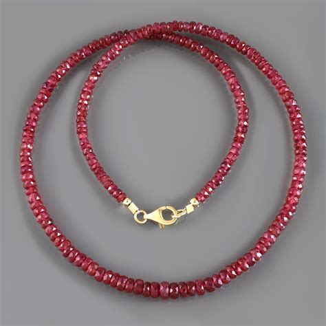 Natural Ruby Stone Necklace Faceted Roundel Gemstone Ruby Necklace