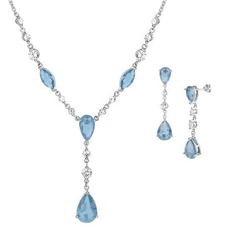 White And Blue Topaz Necklace And Earrings Set