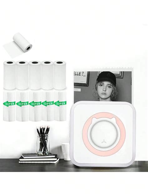 Mini Thermal Printer With 11 Rolls Printing Paper Portable Inkless