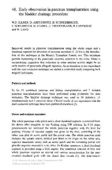 Pdf Early Observation In Pancreas Transplantation Using The Bladder