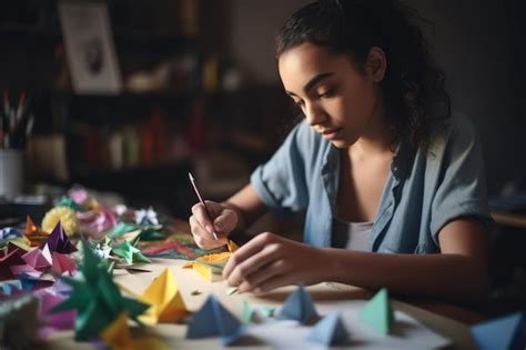 Premium Ai Image Shot Of A Young Woman Crafting With Paper Created With Generative Ai