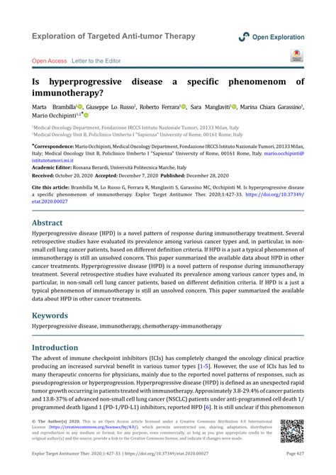 Pdf Is Hyperprogressive Disease A Specific Phenomenom Of Immunotherapy