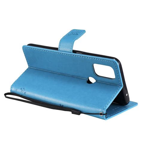 Oneplus Nord N10 5g Embossed Tree Cat Butterfly Wallet Stand Case Blue