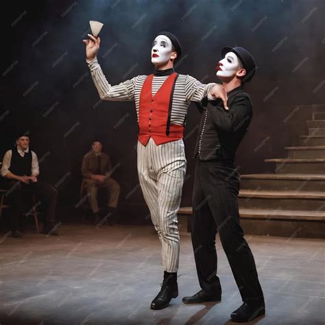 Premium Ai Image Female Mime Assisting Male Mime While Performing On