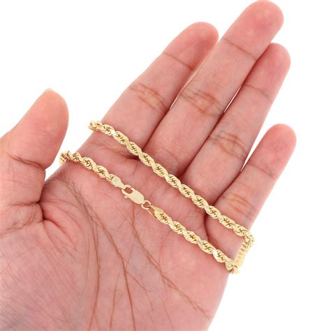 10k Yellow Gold 4mm Diamond Cut Rope Chain Pendant Necklace Mens Womens