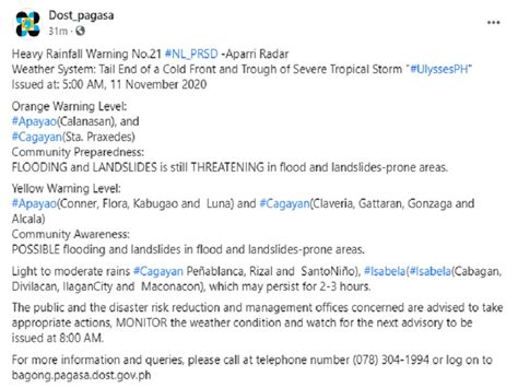 Rainfall Advisory Itinaas Ng Pagasa Sa Apayao At Cagayan Dziq Radyo Inquirer 990am