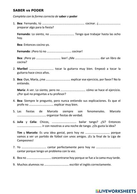 Saber Vs Poder Free Interactive Worksheets 2996160