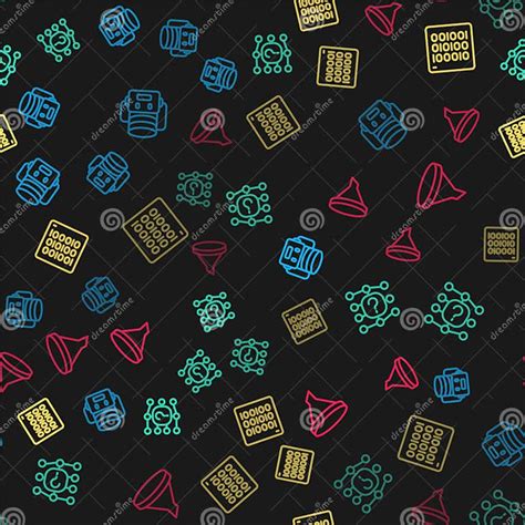 Set Line Artificial Intelligence Robot Neural Network Binary Code And Funnel Filter On