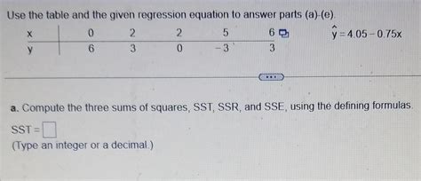 solved use the table and the given regression equation to