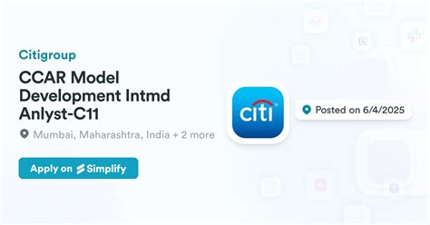 Ccar Model Development Intmd Anlyst C11 Citigroup Simplify Jobs