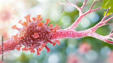 A Microscopic Depiction Of A Virus Particle Attaching To A Cell