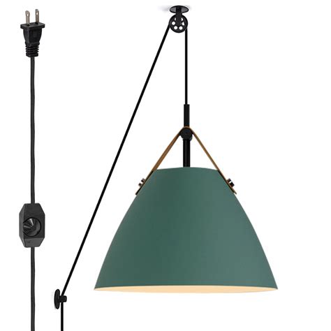 Kiven Plug In Pendant Light Pulley Hanging Light With Green Iron