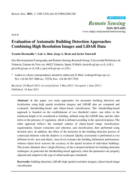 Pdf Journal Remotesensing Article Evaluation Of Automatic Building Detection