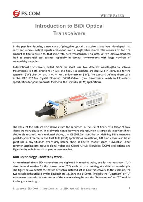 Introduction To Bidi Optical Transceivers Pdf
