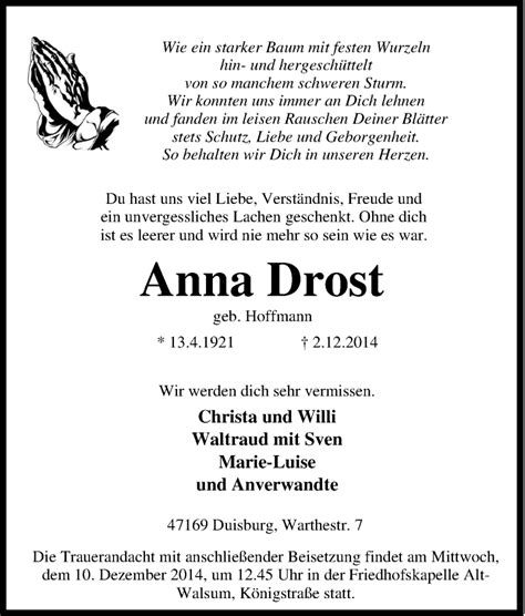 Traueranzeigen Von Anna Drost Trauer In Nrwde