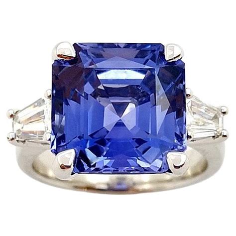 Blue Sapphire With Diamond Ring Set In Platinum 950 Settings For Sale