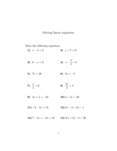 Solving Linear Equations Harder Worksheet With Solutions Teaching Resources