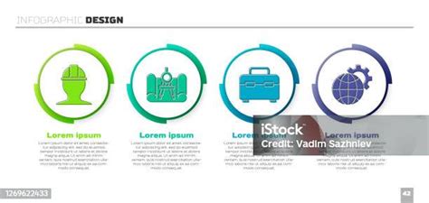 작업자 안전 헬멧 그래프 용지 및 나침반 툴박스 및 지구의 글로브와 장비를 설정합니다 비즈니스 인포그래픽 템플릿입니다 벡터