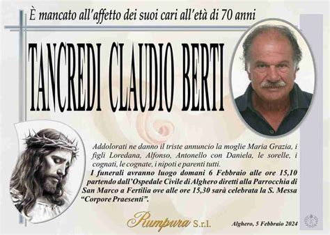 Funerali E Annunci Funebri A Alghero Tancredi Claudio Berti Funer24
