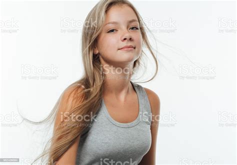 Teenager Girl Cute Beautiful Freckles Face Isolated On White Stock