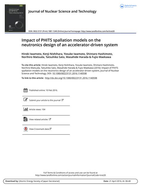 Pdf Impact Of Phits Spallation Models On The Neutronics Design Of An