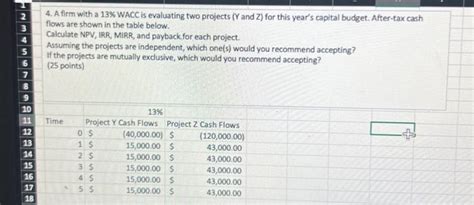 Solved 4 A Firm With A 13 Wacc Is Evaluating Two Projects
