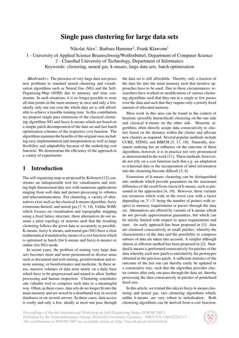 Pdf Single Pass Clustering For Large Data Sets