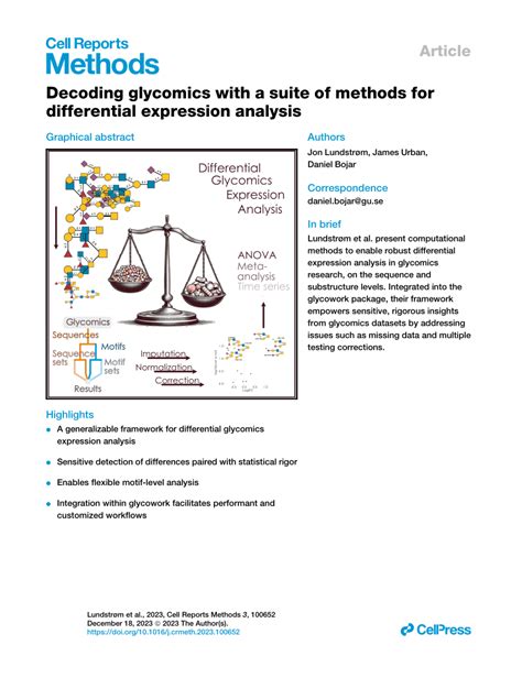 Pdf Decoding Glycomics With A Suite Of Methods For Differential Expression Analysis