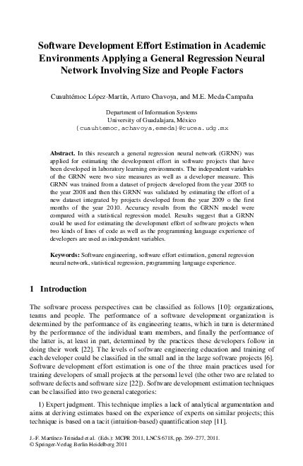 Pdf Software Development Effort Estimation In Academic Environments