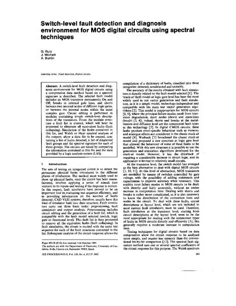 Pdf Switch Level Fault Detection And Diagnosis Environment For Mos