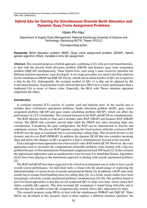 Pdf Hybrid Gas For Solving The Simultaneous Discrete Berth Allocation And Dynamic Quay Crane