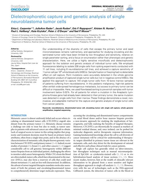 Pdf Dielectrophoretic Capture And Genetic Analysis Of Single Neuroblastoma Tumor Cells