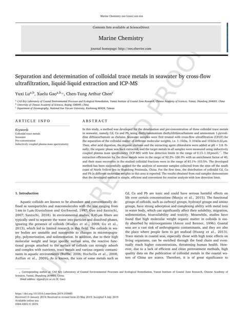 Pdf Separation And Determination Of Colloidal Trace Metals In