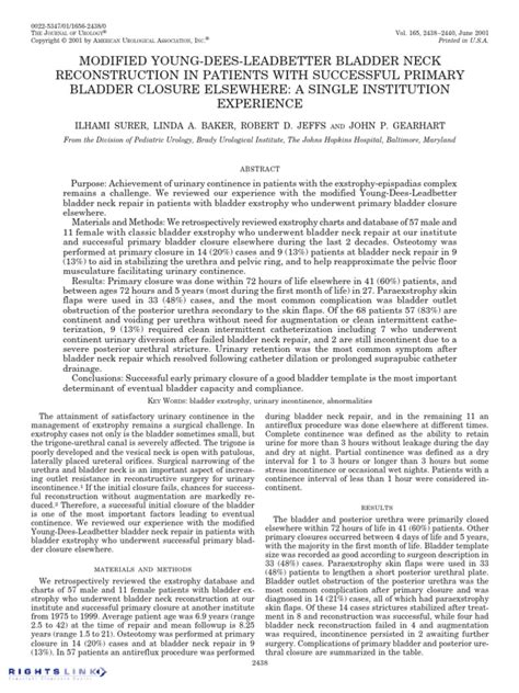 Modified Young Dees Leadbetter Bladder Neck Reconstruction In Patients With Successful Primary