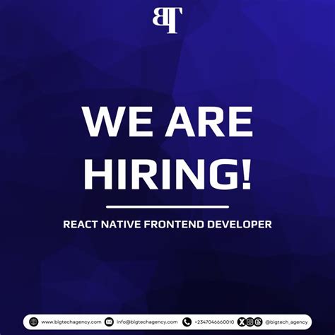 Bigtech Agency On Linkedin Jobopportunity Reactnative