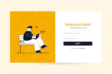 노란색 평면 일러스트와 함께 로그인 페이지 ui 프리미엄 벡터