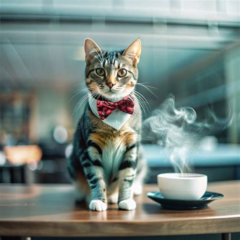 A Cat Drinks His Morning Cofe Chilling And Lazy Stock Illustration