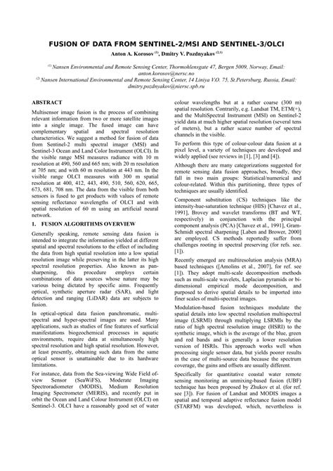 Pdf Fusion Of Data From Sentinel 2 Msi And Sentinel 3 Olci