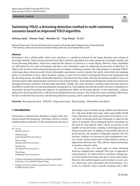 Swimming Yolo A Drowning Detection Method In Multi Swimming Scenarios