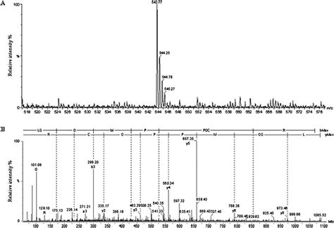 A Doubly Charged Ion At Mz 54377 And B Msms Fragmentation
