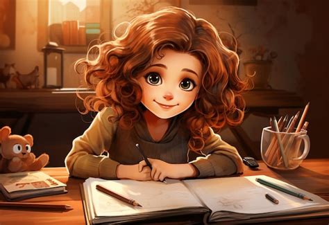 Premium Photo Girl Doing Homework On A Table