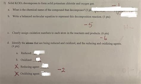 Solved 3 Solid Kclo3 Decomposes To Form Solid Potassium