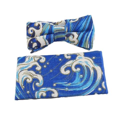Blue With White Wave Pattern Boys Dicky Bow And Hanky Set Silverblingie