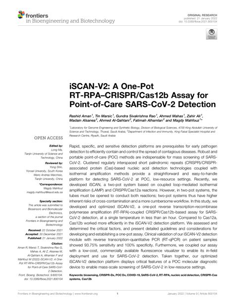 Pdf Iscan V2 A One Pot Rt Rpa Crisprcas12b Assay For Point Of Care